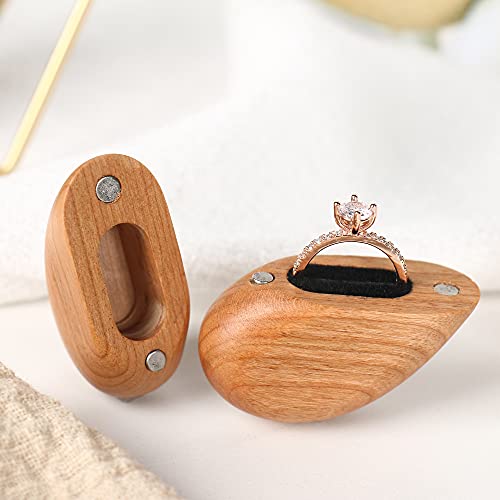 Wooden Ring Box Heart Shaped Ring Box for Wedding,Proposal,Engagement Ring Box,Wood Ring Case Wood Ring Holder Gift (Brilliant Heart Cherry)