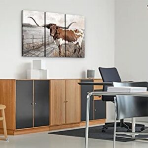 Longhorn Wall Decor - Western Decor Wall Art - Farmhouse Artwork - Cow Canvas Wall Art - 3 Piece Set 24x36 - Texas Theme Picture for Home or Office