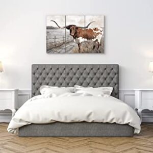 Longhorn Wall Decor - Western Decor Wall Art - Farmhouse Artwork - Cow Canvas Wall Art - 3 Piece Set 24x36 - Texas Theme Picture for Home or Office