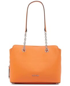 calvin klein hailey micro pebble triple compartment chain satchel, seville orange