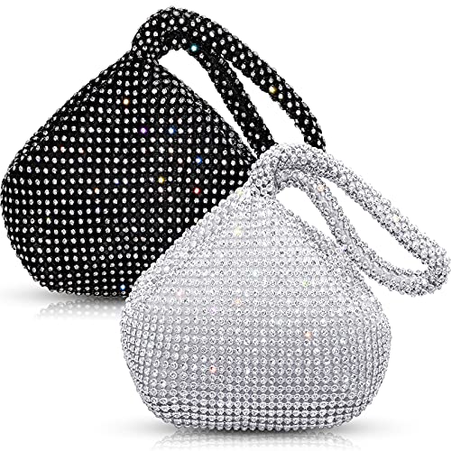 Sweetude 2 Pieces Rhinestones Triangle Bag Bling Glitter Evening Bag Crystal Evening Clutch Purse Triangle Bling Wedding Purse Full Rhinestones Shiny Dinner Bag Bucket Bags with Wristlet