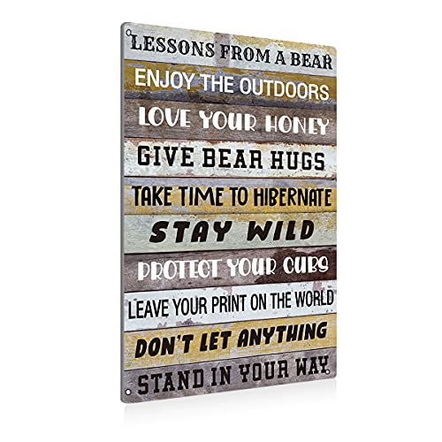 BEASTZHENG Funny Lesson from a Bear Metal Tin Sign Wall Art Decor Rustic Bear Advice Sign for Home Country Decor Gifts