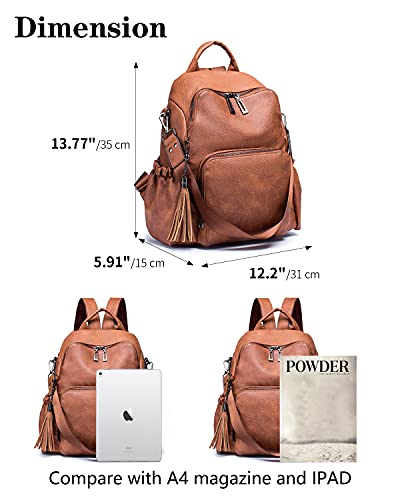 Roulens Women's Fashion Backpack Purse PU Leather Anti-theft Large Travel Shoulder Bag Ladies Shoulder Fashion Bags