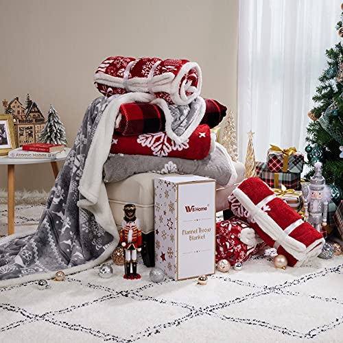 WBHome Christmas Sherpa Throw Blanket | | Soft, Warm, Cozy, Fuzzy Flannel Fleece Holiday Blanket for Bed Couch Sofa, 50x60 inch, (Grey & White Snowflake)