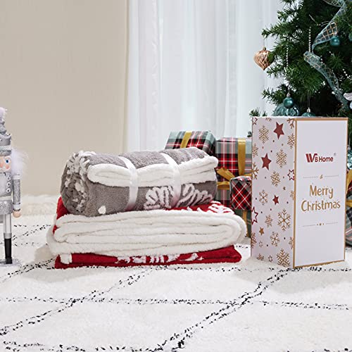 WBHome Christmas Sherpa Throw Blanket | | Soft, Warm, Cozy, Fuzzy Flannel Fleece Holiday Blanket for Bed Couch Sofa, 50x60 inch, (Grey & White Snowflake)