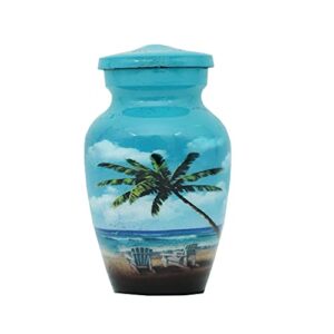 HLC Blue Beach Small Keepsake - Keepsake Urn with 1 Velvet Box Bag-Mini Keepsake Urn - Ashes Urn 4" H x 2.4" W x 3" L