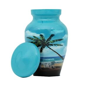 HLC Blue Beach Small Keepsake - Keepsake Urn with 1 Velvet Box Bag-Mini Keepsake Urn - Ashes Urn 4" H x 2.4" W x 3" L