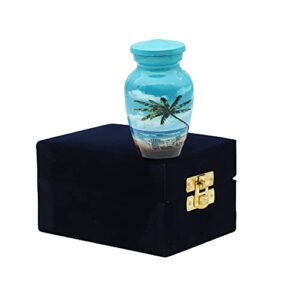 HLC Blue Beach Small Keepsake - Keepsake Urn with 1 Velvet Box Bag-Mini Keepsake Urn - Ashes Urn 4" H x 2.4" W x 3" L