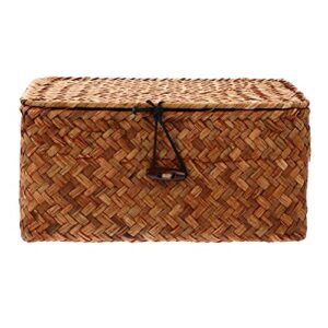 seagrass woven storage box wicker basket storage bins with lid laundry rattan organizer box home desktop makeup organizer for shelf