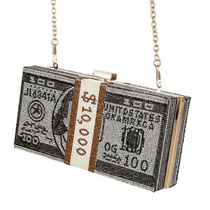 Classic Dollar Style Evening Bags With Diamond Shoulder Bag Wallet Clutch Gray