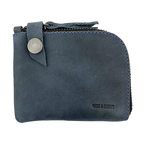 Hide & Drink, Leather Zippered Wallet, Holds Up to 6 Cards Plus Folded Bills, Pouch Organizer, Cash Holder, Travel Essentials, Mini, Pocket-Size, Handmade (Slate Blue)