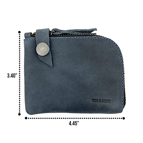 Hide & Drink, Leather Zippered Wallet, Holds Up to 6 Cards Plus Folded Bills, Pouch Organizer, Cash Holder, Travel Essentials, Mini, Pocket-Size, Handmade (Slate Blue)