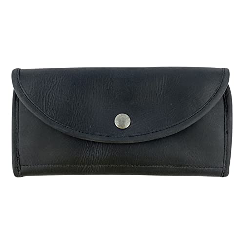 Hide & Drink, Snap Clutch Wallet Handmade from Full Grain Leather - Stylish Organizer with Button Closure and Zipper Coin Pocket - Convenient Storage for Personal Items, Valuables (Charcoal Black)