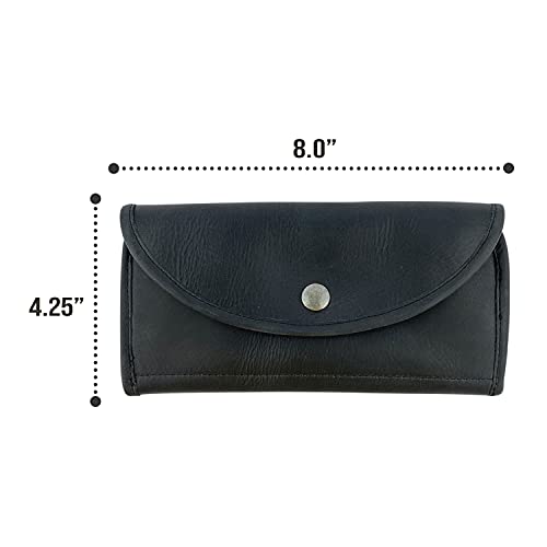 Hide & Drink, Snap Clutch Wallet Handmade from Full Grain Leather - Stylish Organizer with Button Closure and Zipper Coin Pocket - Convenient Storage for Personal Items, Valuables (Charcoal Black)