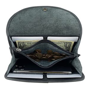 Hide & Drink, Snap Clutch Wallet Handmade from Full Grain Leather - Stylish Organizer with Button Closure and Zipper Coin Pocket - Convenient Storage for Personal Items, Valuables (Charcoal Black)