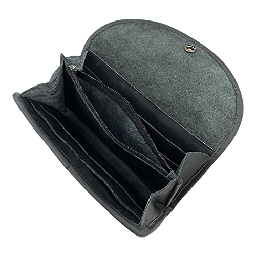 Hide & Drink, Snap Clutch Wallet Handmade from Full Grain Leather - Stylish Organizer with Button Closure and Zipper Coin Pocket - Convenient Storage for Personal Items, Valuables (Charcoal Black)