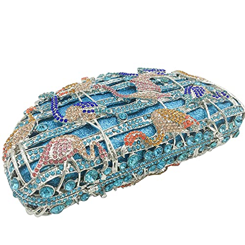 Elegant Flamingo Clutch Women Crystal Evening Purses and Handbags Luxury Wedding Party Bridal Rhinestone Bag (Mini,Blue)