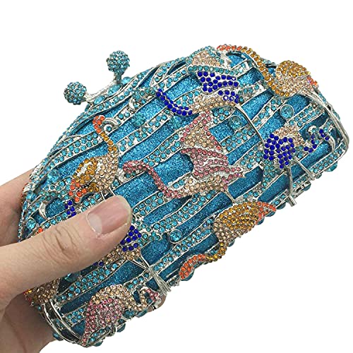 Elegant Flamingo Clutch Women Crystal Evening Purses and Handbags Luxury Wedding Party Bridal Rhinestone Bag (Mini,Blue)