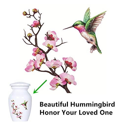 ICOKEE Hummingbird Small Urn for Human Ashes or Pet Ashes - Aluminum Cremation Mini Urn for Ashes - White Memorial Keepsake Urn - Qty 1- with Velvet Bag