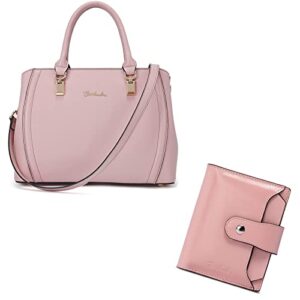 bostanten product image women leather handbag designer top handle satchel shoulder bags crossbody purses pink and women leather wallet rfid blocking small bifold zipper pocket wallet card case purse