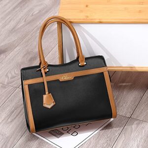 CLUCI Satchel Purses and Handbags for Women Leather Totes Designer Ladies Crossbody Shoulder Bag Black with Brown