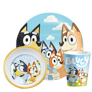 zak designs bluey kids dinnerware set includes plate, bowl, and tumbler, made of durable melamine material and perfect for kids (3-piece set, non-bpa)