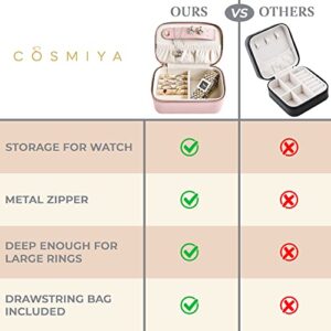 COSMIYA Vegan Leather Small Jewelry Travel Case - Jewelry Travel Organizer | Mini Jewelry Box | Honeymoon Travel Essentials | Accessory Organizer | Earring Necklace Watch Ring Holder | Travel Gift