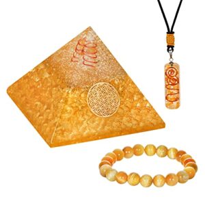 orgone pyramid – citrine pyramid – crystal decor – stones and crystals – meditation accessories – wealth pyramid – witchcraft supplies – positive crystals – chakra pyramid