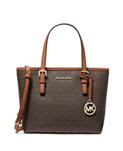 michael kors xs carry all jet set travel womens tote (brown sig)