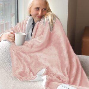 Warm HUGS Always Compassion Blanket - Cozy Pink Sherpa Fleece Throw Blanket for Couch and Bed. Super Comfort Thick and Fuzzy. Soft and Warm. Like a nap in The Sun! (65x50)