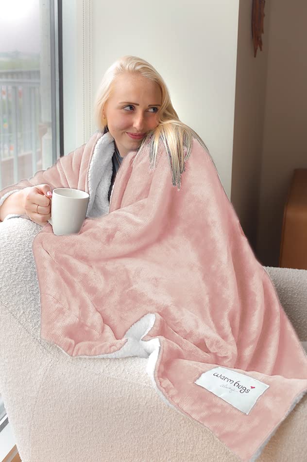 Warm HUGS Always Compassion Blanket - Cozy Pink Sherpa Fleece Throw Blanket for Couch and Bed. Super Comfort Thick and Fuzzy. Soft and Warm. Like a nap in The Sun! (65x50)