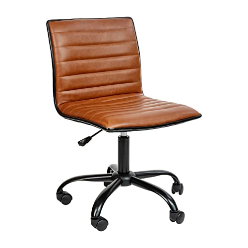 Flash Furniture Office Task Chair - Brown Vinyl - Black Frame - Armless - Ribbed Back and Seat - Low Back Design