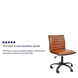 Flash Furniture Office Task Chair - Brown Vinyl - Black Frame - Armless - Ribbed Back and Seat - Low Back Design