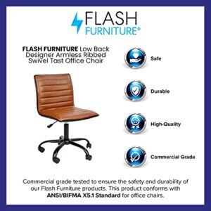 Flash Furniture Office Task Chair - Brown Vinyl - Black Frame - Armless - Ribbed Back and Seat - Low Back Design