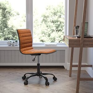 Flash Furniture Office Task Chair - Brown Vinyl - Black Frame - Armless - Ribbed Back and Seat - Low Back Design