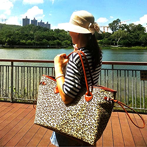 NB Large Leopard Tote Bag,Utility Canvas Shoulder Handbag Cheetah Leopard Printing Beach Bag Weekend Shoulder Bag travel bag camping bag, Personalized Gifts for Women / Teacher