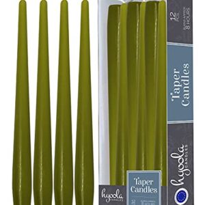 Hyoola Tall Taper Candles - 10 Inch Olive Green Unscented Dripless Taper Candles - 8 Hour Burn Time - 12 Pack