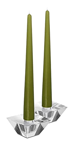 Hyoola Tall Taper Candles - 10 Inch Olive Green Unscented Dripless Taper Candles - 8 Hour Burn Time - 12 Pack