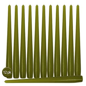 Hyoola Tall Taper Candles - 10 Inch Olive Green Unscented Dripless Taper Candles - 8 Hour Burn Time - 12 Pack