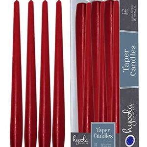 Hyoola Tall Taper Candles - 10 Inch Cherry Red Unscented Dripless Taper Candles - 8 Hour Burn Time - 12 Pack