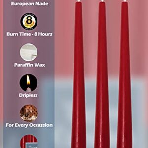 Hyoola Tall Taper Candles - 10 Inch Cherry Red Unscented Dripless Taper Candles - 8 Hour Burn Time - 12 Pack