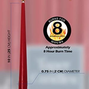 Hyoola Tall Taper Candles - 10 Inch Cherry Red Unscented Dripless Taper Candles - 8 Hour Burn Time - 12 Pack