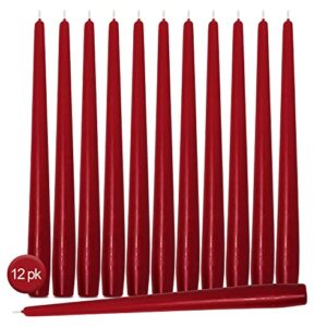 Hyoola Tall Taper Candles - 10 Inch Cherry Red Unscented Dripless Taper Candles - 8 Hour Burn Time - 12 Pack