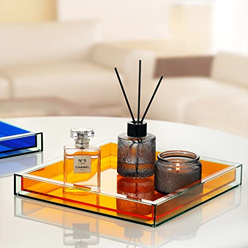 Acrylic Decorative Tray-Jewelry Perfume Makeup Storage Organizer for Vanity, Dresser, Bathroom, Living Room, Coffee Table (Orange)