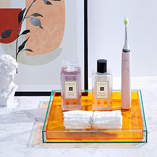 Acrylic Decorative Tray-Jewelry Perfume Makeup Storage Organizer for Vanity, Dresser, Bathroom, Living Room, Coffee Table (Orange)