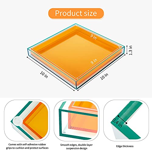 Acrylic Decorative Tray-Jewelry Perfume Makeup Storage Organizer for Vanity, Dresser, Bathroom, Living Room, Coffee Table (Orange)