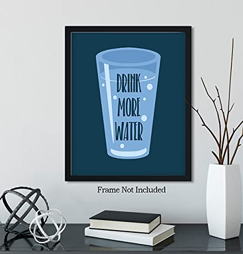 Govivo Drink More Water - Wall Decor Art Print with a dark blue background - 8x10 unframed artwork printed on photograph paper