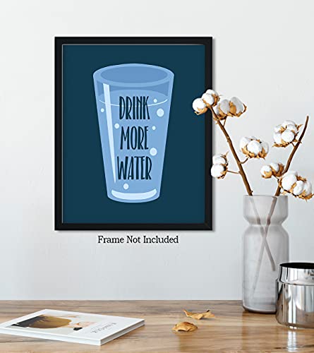 Govivo Drink More Water - Wall Decor Art Print with a dark blue background - 8x10 unframed artwork printed on photograph paper