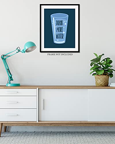 Govivo Drink More Water - Wall Decor Art Print with a dark blue background - 8x10 unframed artwork printed on photograph paper