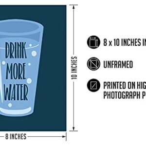 Govivo Drink More Water - Wall Decor Art Print with a dark blue background - 8x10 unframed artwork printed on photograph paper